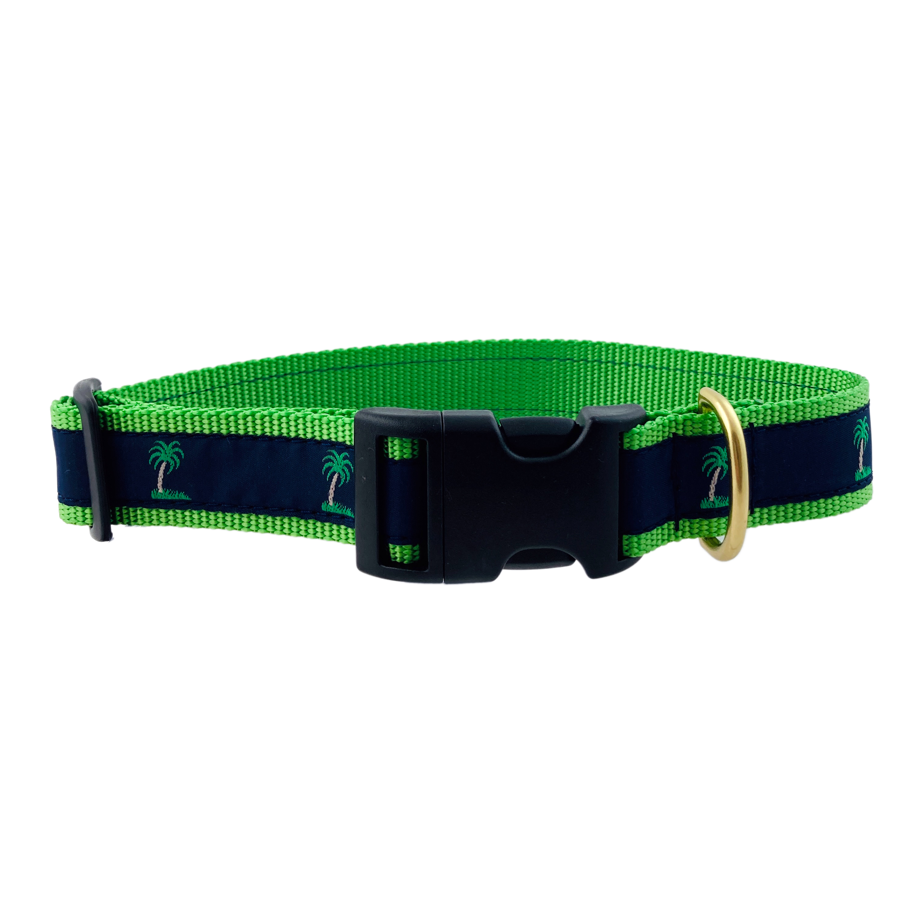 Adjustable Dog Collar in Green Nylon with Palm Tree Motif: Eliza B ...