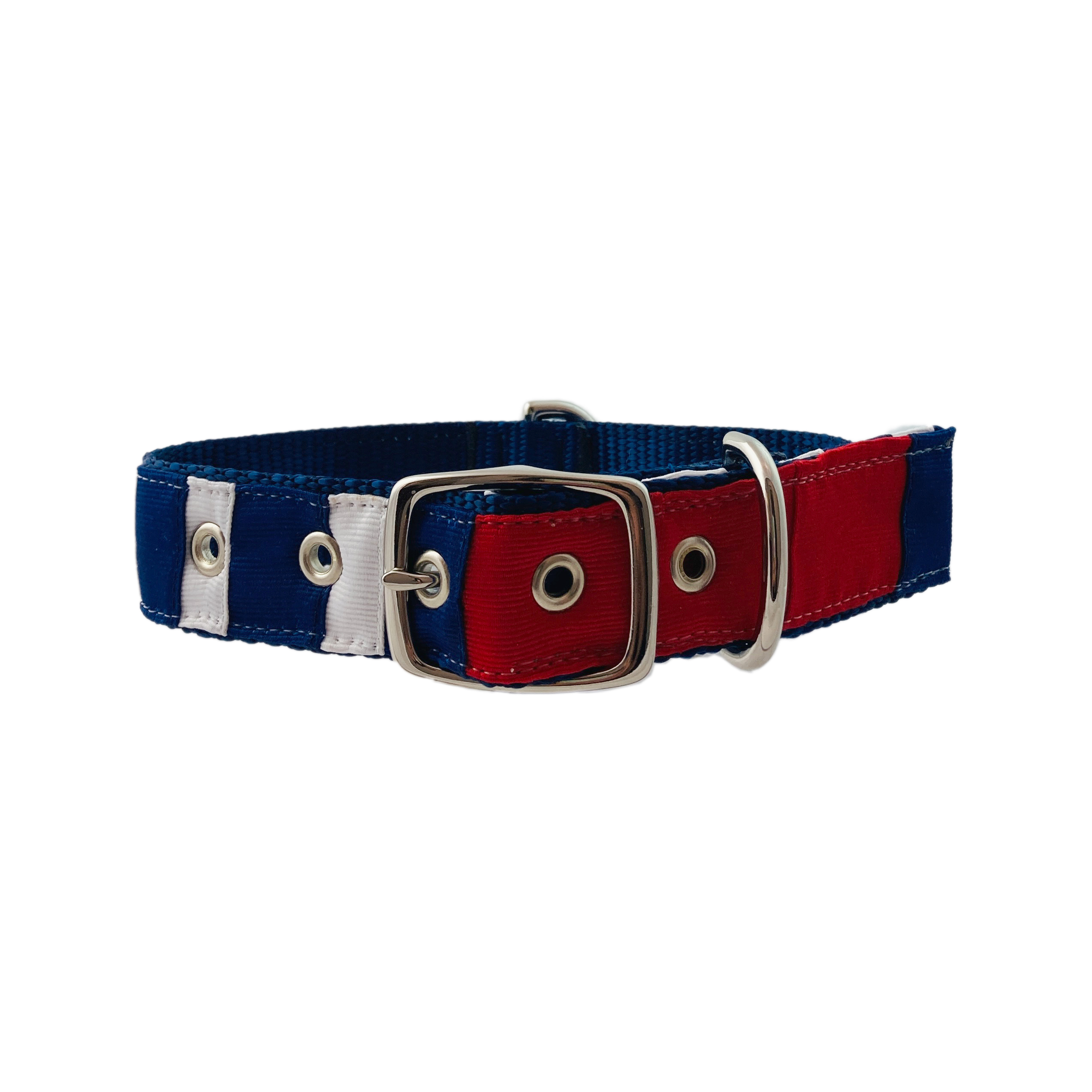 Classic Dog Collar in Navy Nylon with Mariner Stripe: Eliza B & Leather ...
