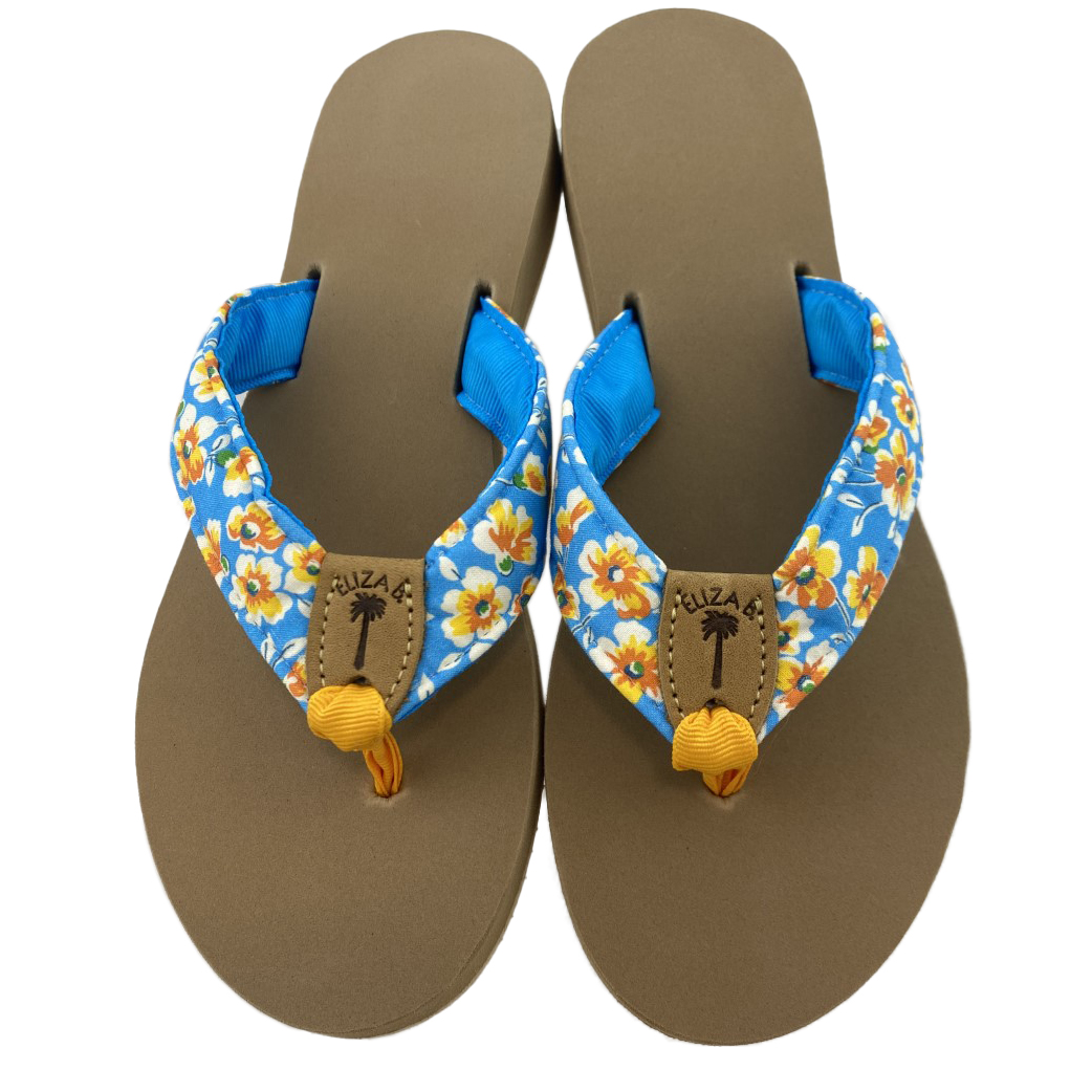Skinny Blue Flower Branch Fabric Sandal: Eliza B & Leather Man Ltd